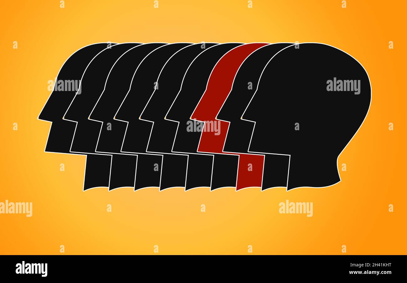 Red human head among series of black Stock Photo - Alamy