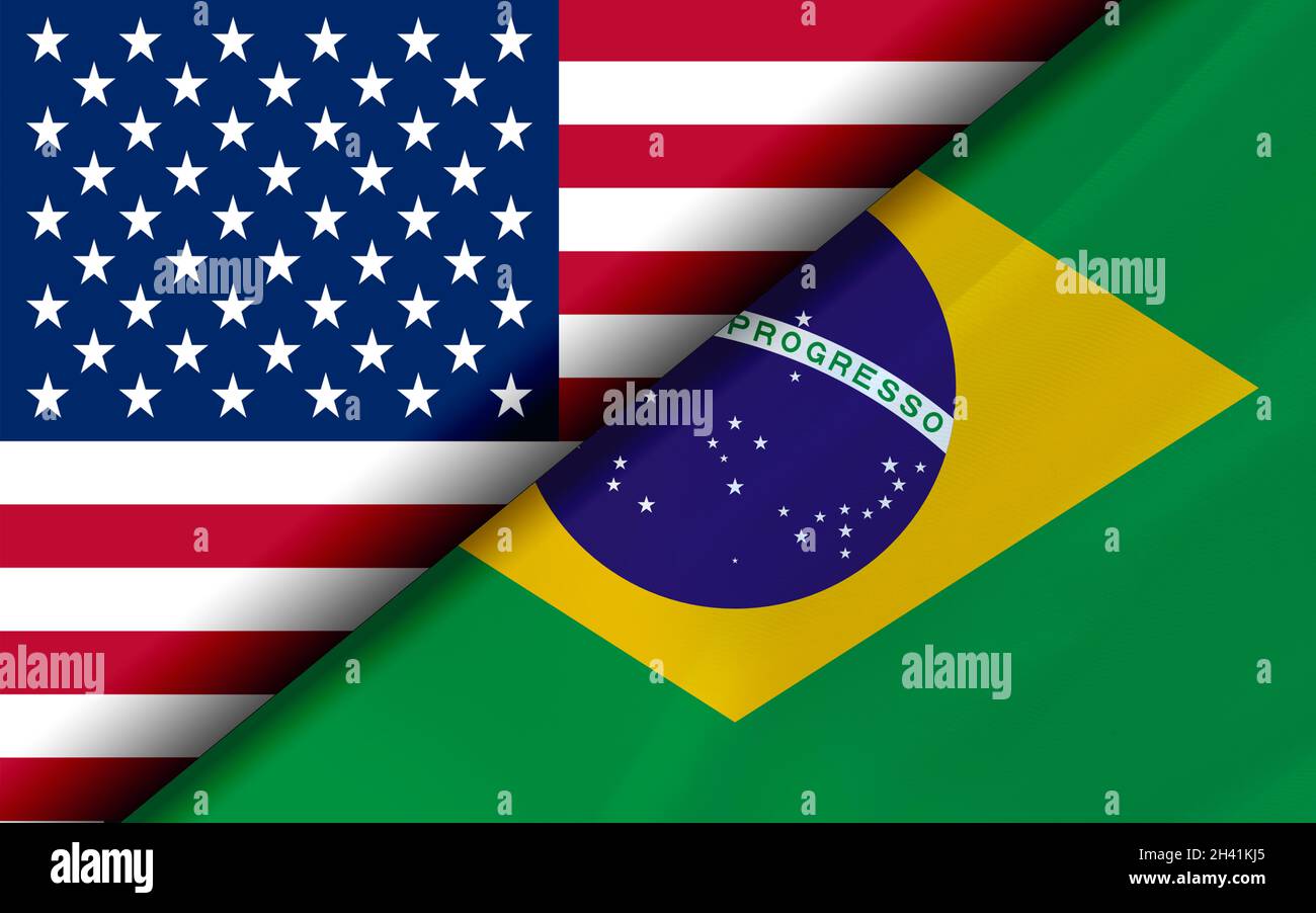 Flags of the USA and Brazil divided diagonally Stock Photo - Alamy