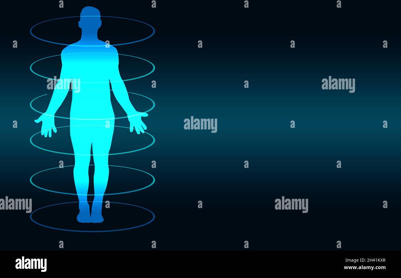 Human body medical scan on a blue background Stock Photo - Alamy