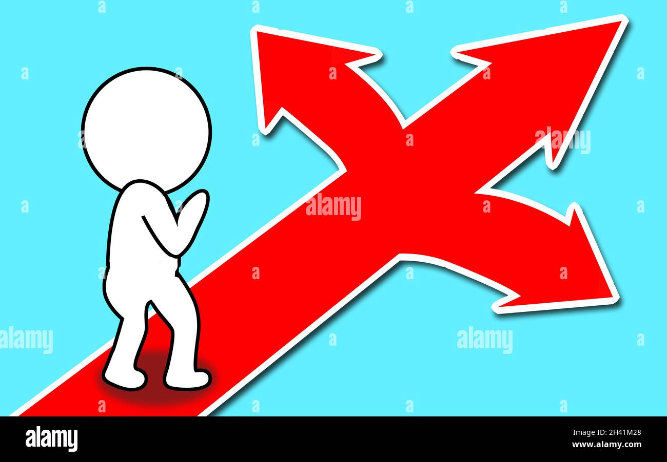 Cartoon character and crossroads Stock Photo - Alamy