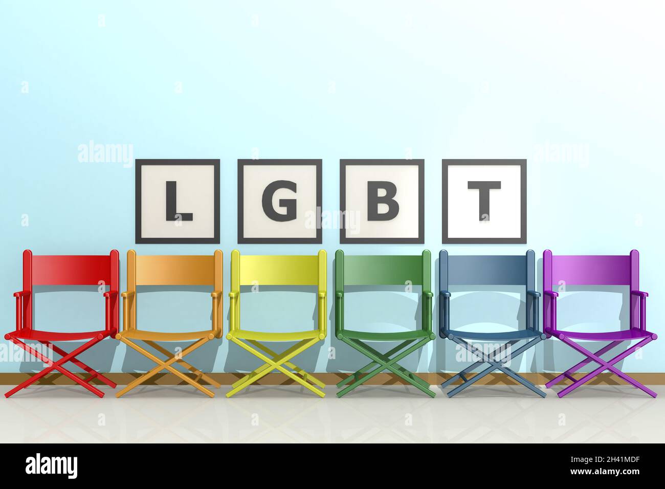 Row of chairs with LGBT concept Stock Photo - Alamy