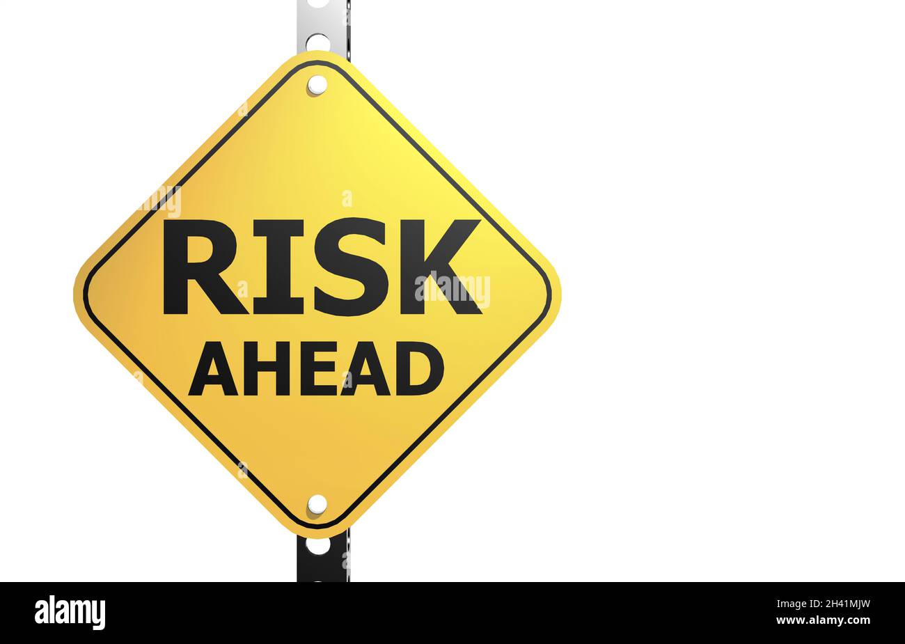 Yellow road sign with risk ahead word Stock Photo - Alamy