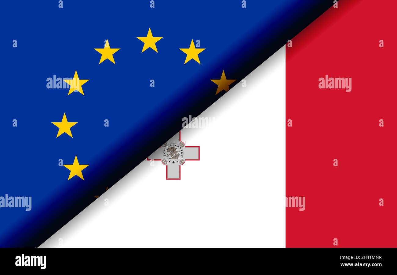 Flags of the EU and Malta divided diagonally Stock Photo - Alamy