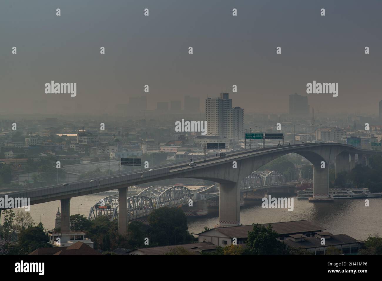 Bangkok, Thailand - Jan 18, 2020 : Aerial view of Rama III Bridge and ...