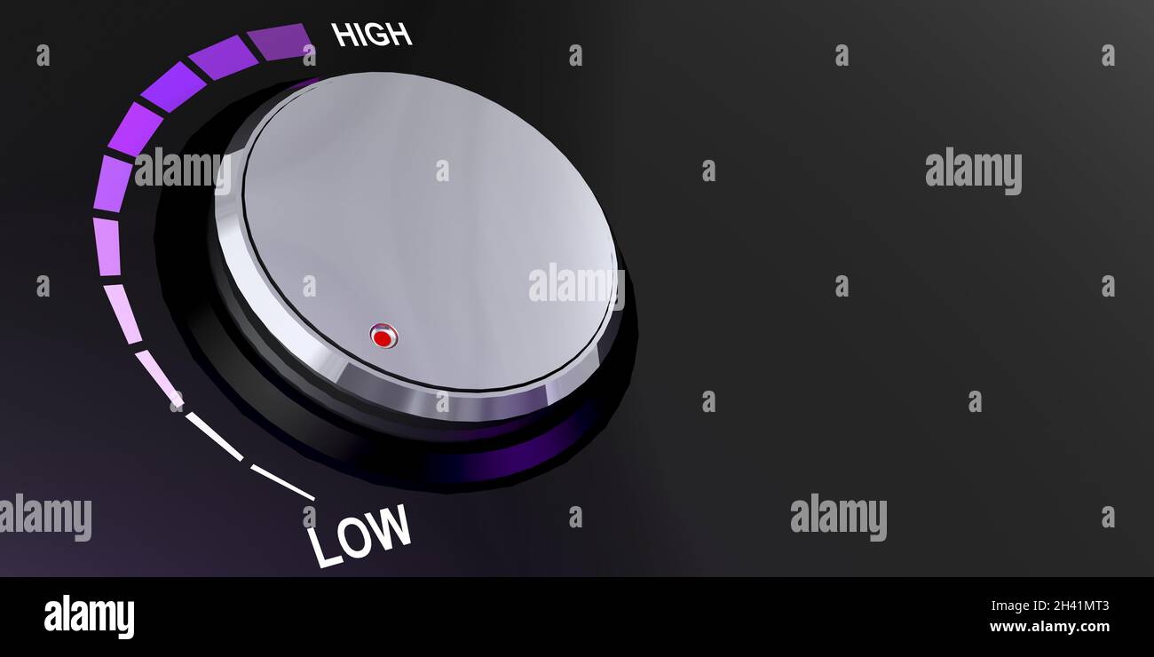 Metal knob with indicator points to low Stock Photo - Alamy