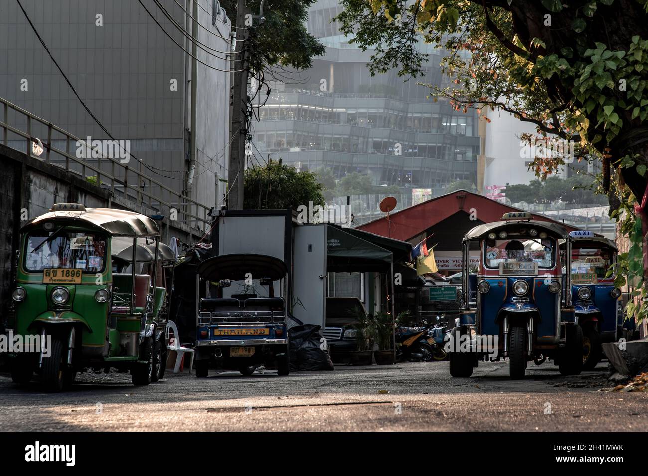 Bangkok, Thailand - Feb 02, 2020 : Famous blue Tuk Tuk, The front of ...