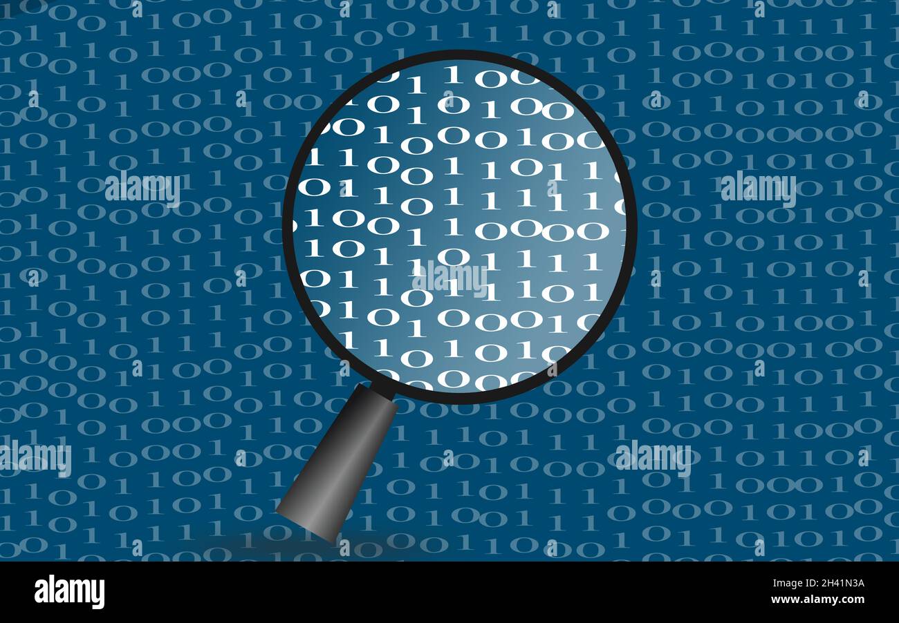 Binary code with magnifying glass Stock Photo - Alamy