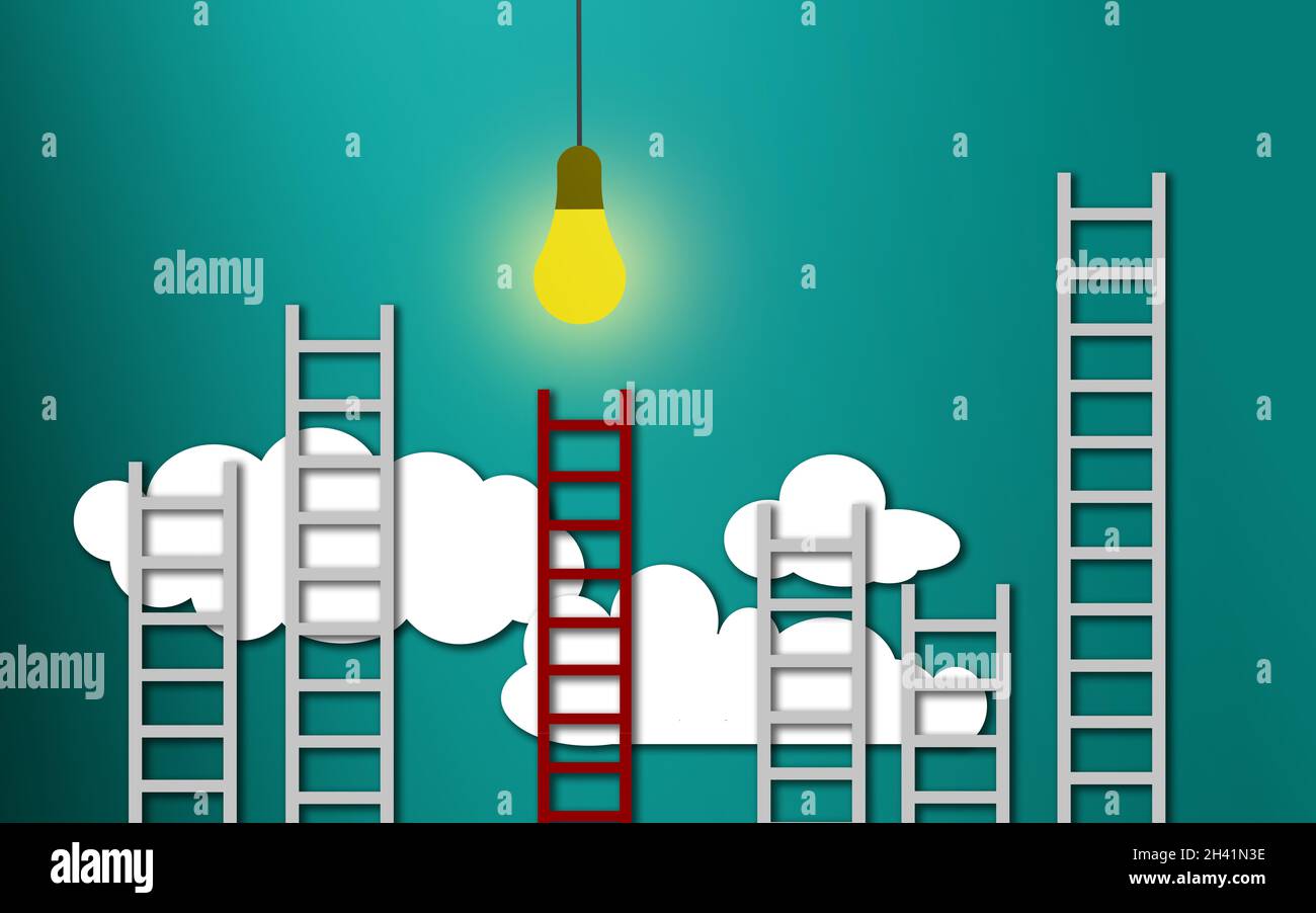 Red ladder to light bulb Stock Photo - Alamy