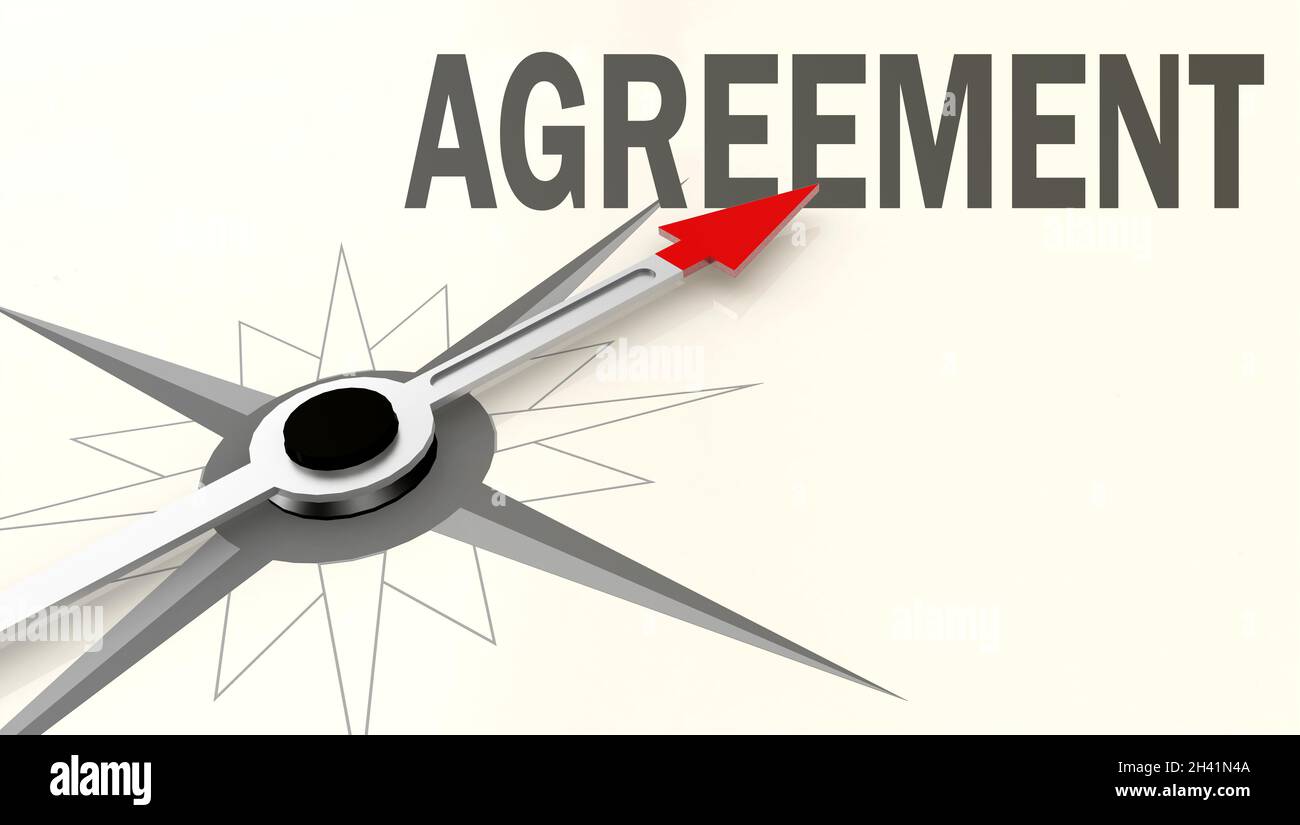 Agreement word on compass with red arrow Stock Photo - Alamy