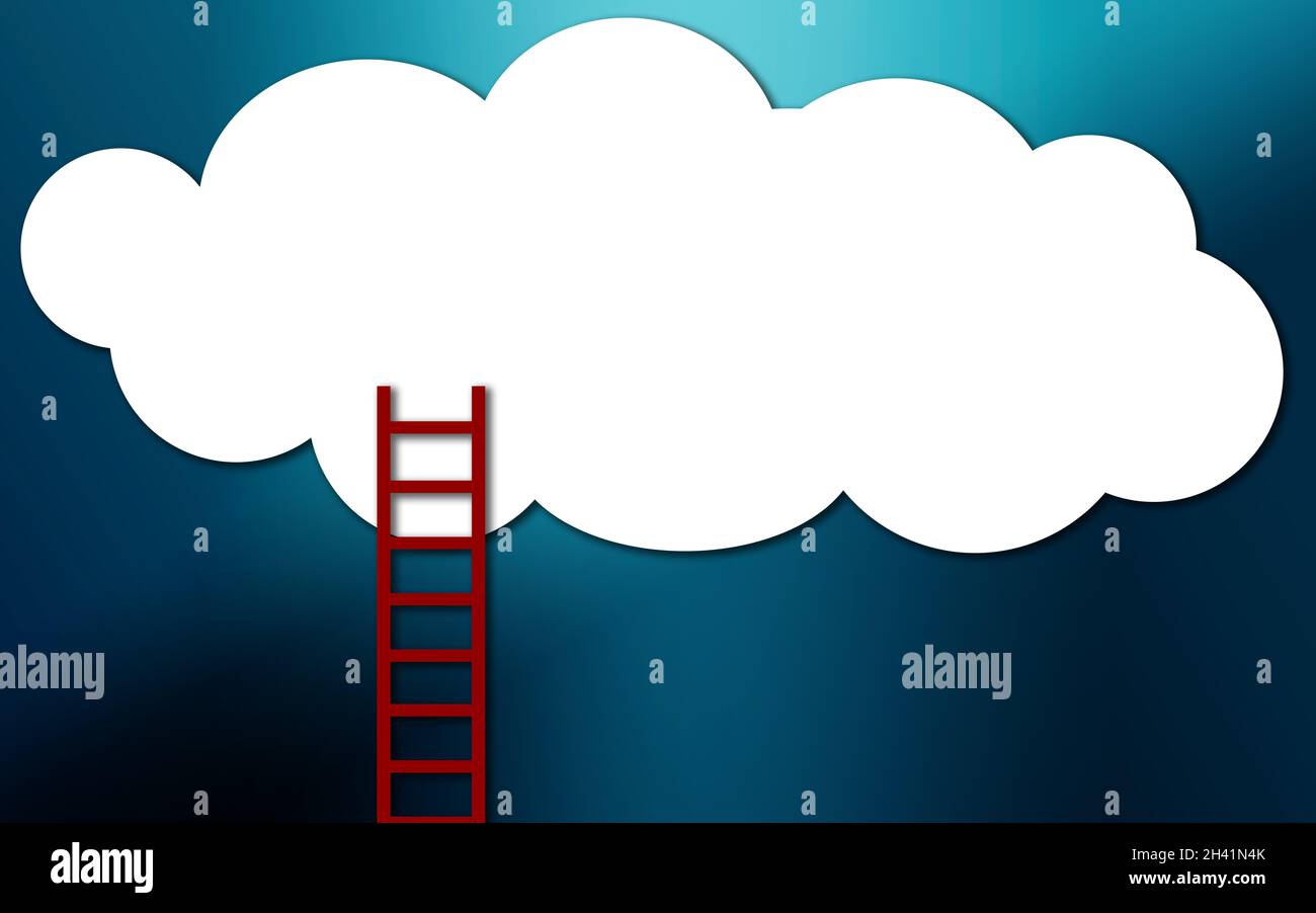 Red ladder to cloud on blue background Stock Photo - Alamy