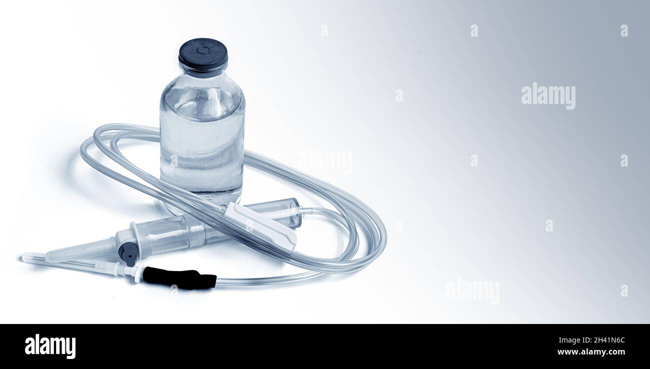 glass medicine bottle with syringe injection, dropper system isolated ...