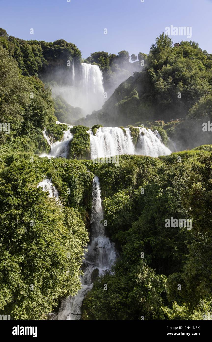 Marmore waterfall in Umbria region, Italy. Amazing cascade splashing ...