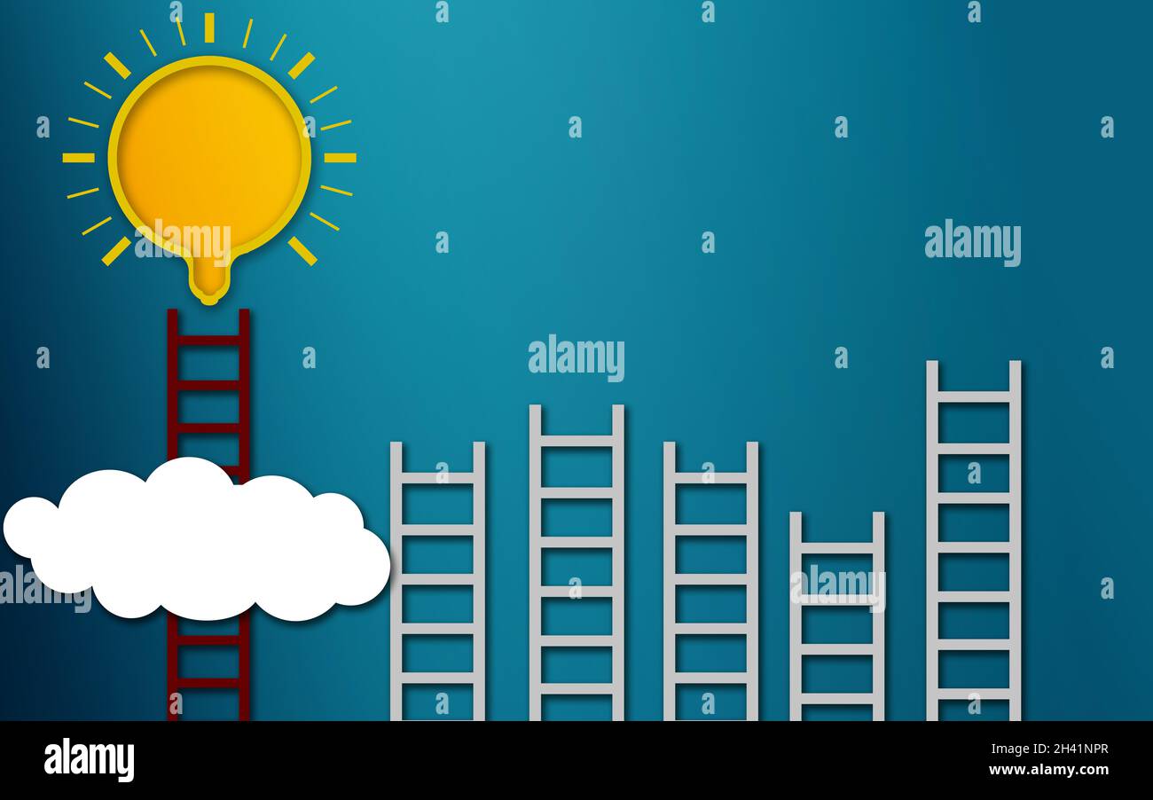 Red ladder to light bulb Stock Photo - Alamy