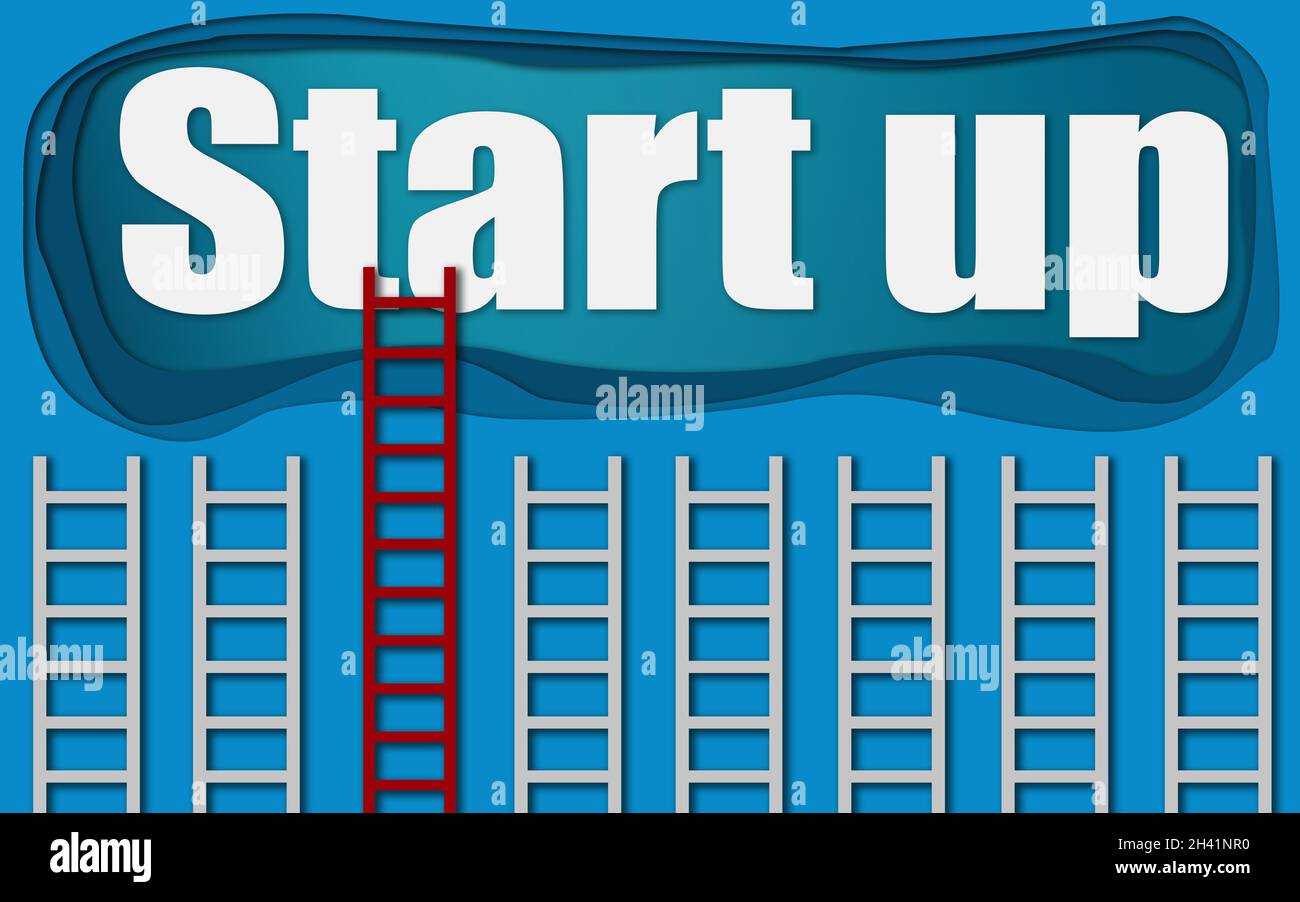 Red ladder to start up word Stock Photo - Alamy
