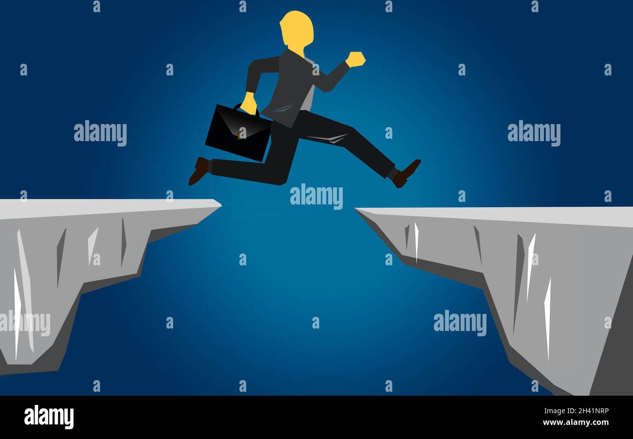 Business man jump over the gap Stock Photo - Alamy