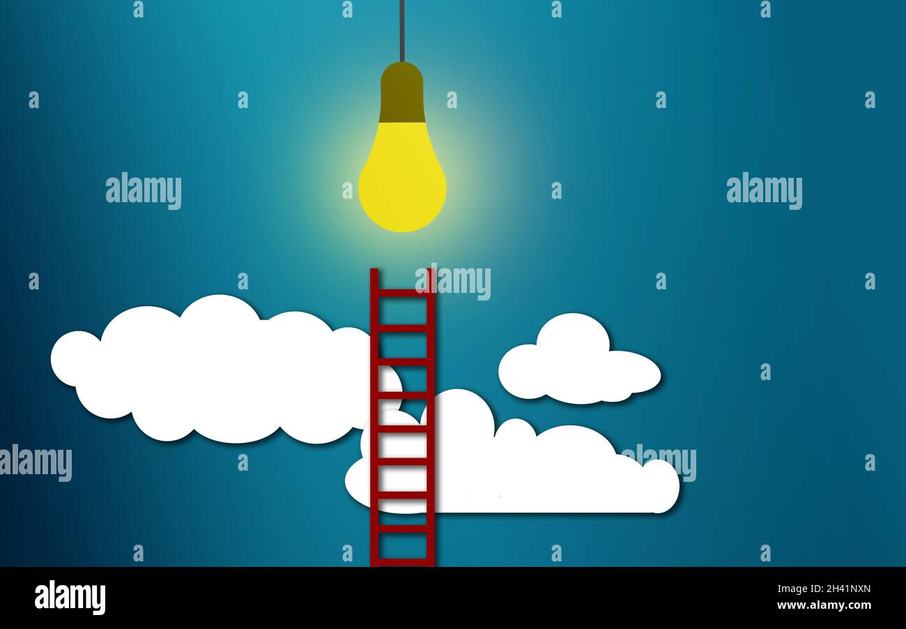 Red ladder to light bulb Stock Photo - Alamy