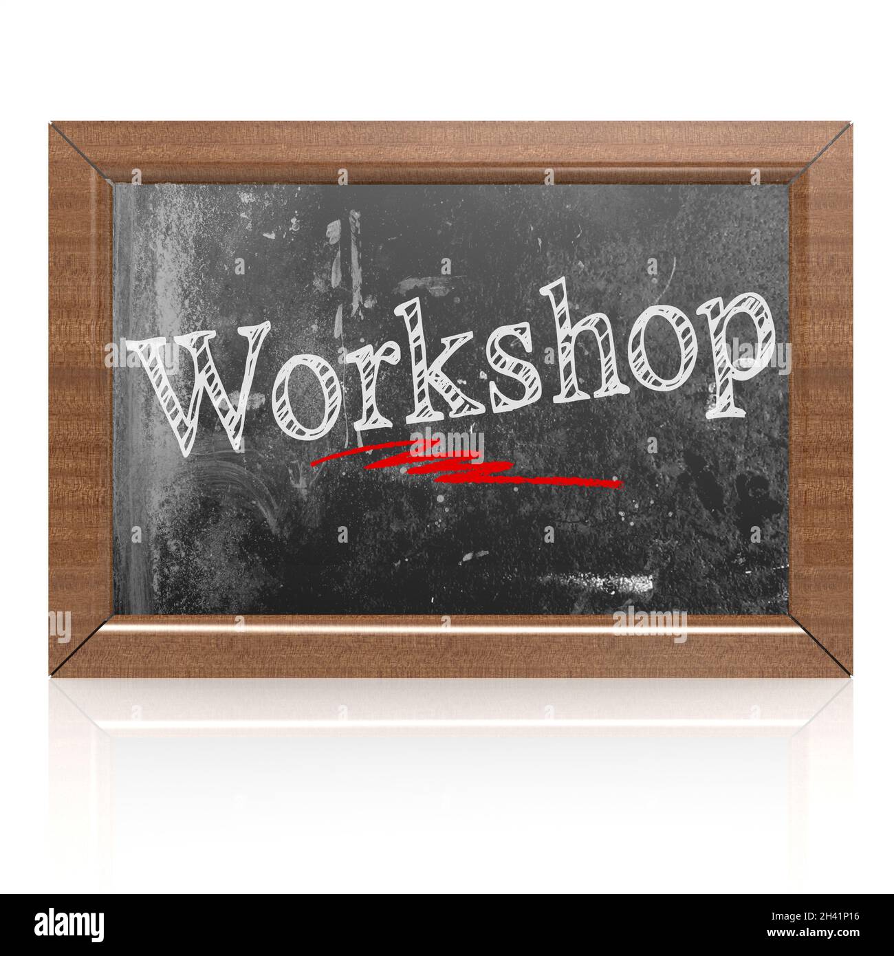 Workshop text written on blackboard Stock Photo - Alamy