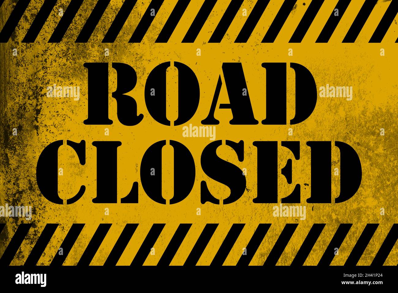 Road closed sign yellow with stripes Stock Photo - Alamy