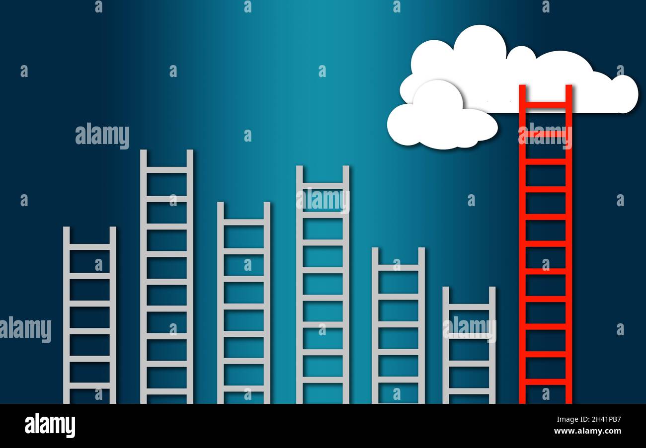 Business winner concept, clouds with ladders Stock Photo - Alamy