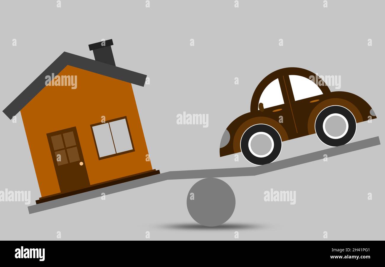 Balance concept of a house and a car Stock Photo - Alamy
