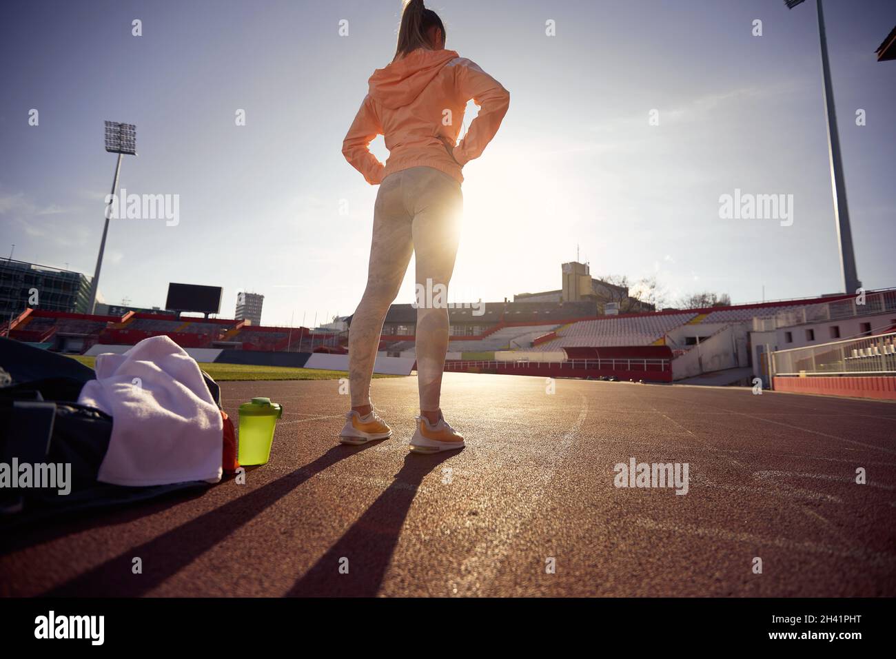 visualizing goal concept. low angle image from behind of caucasian ...
