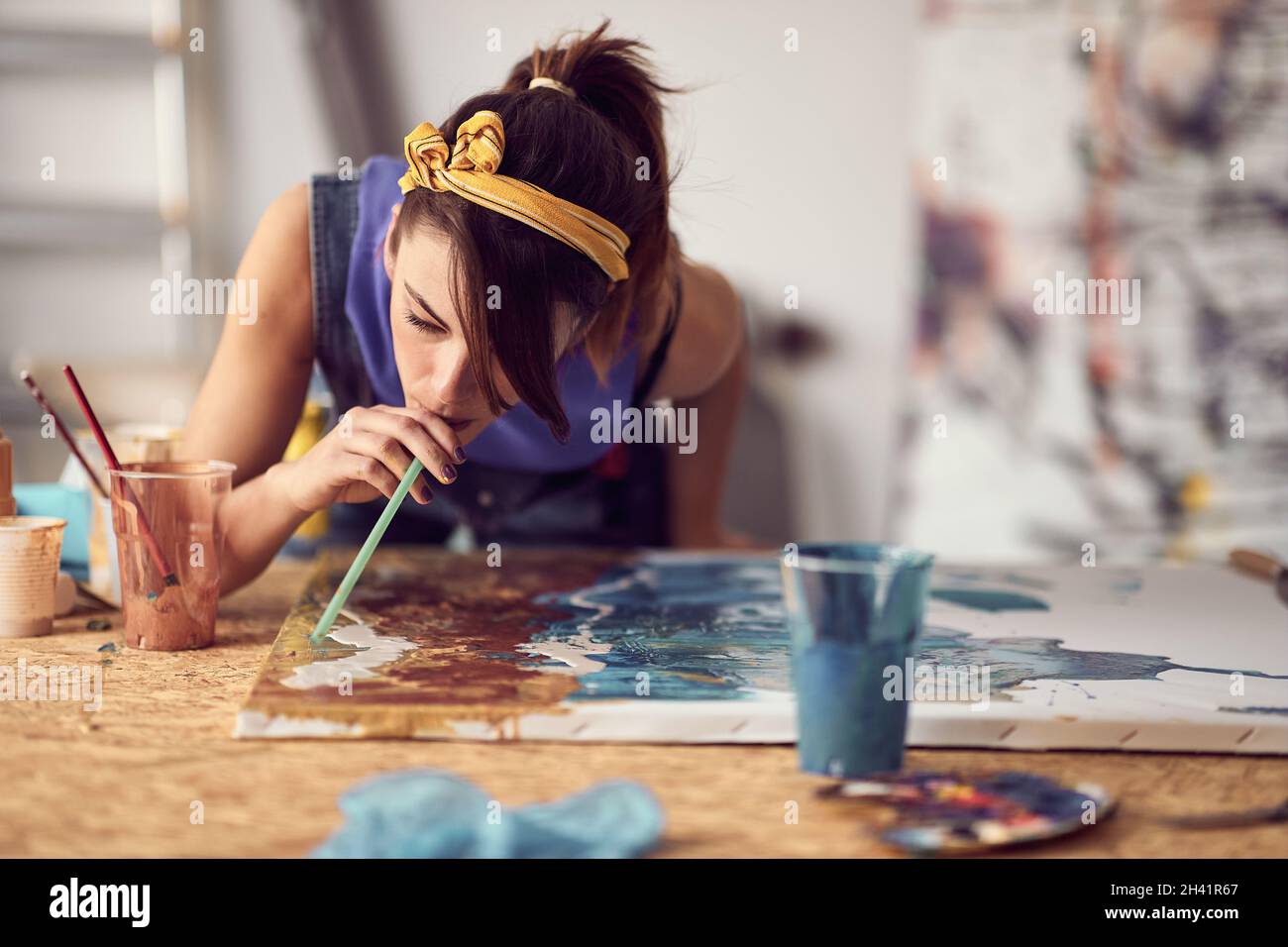 Blowing straw paint hi-res stock photography and images - Alamy