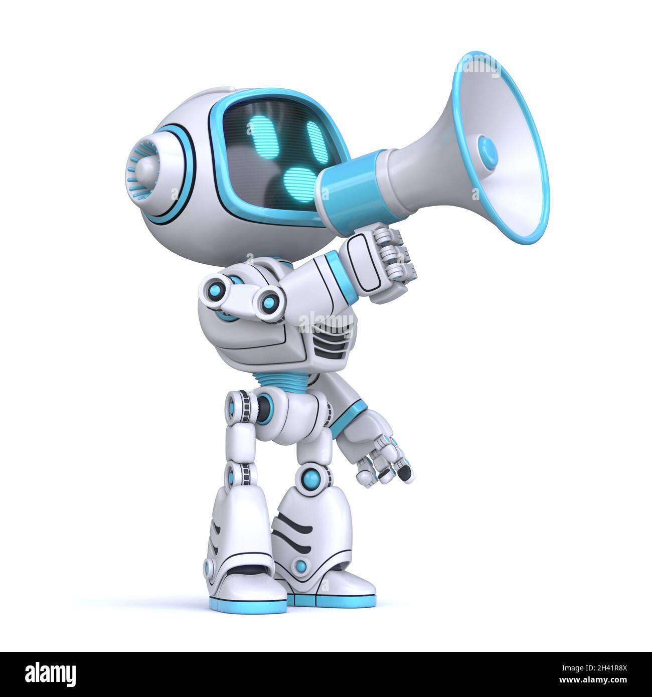Cute blue robot with megaphone 3D Stock Photo - Alamy