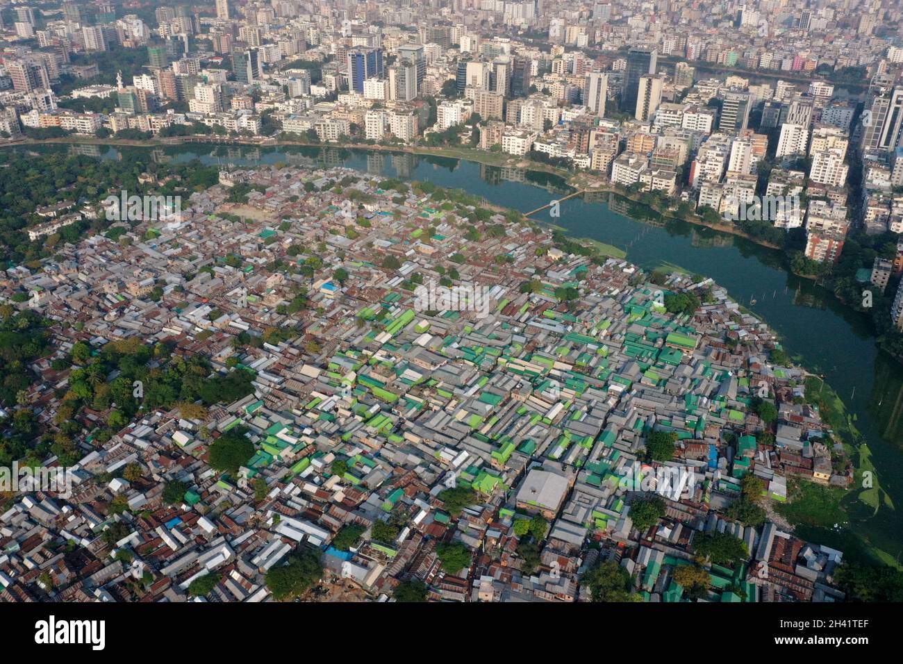 Dhaka, Bangladesh - October 31, 2021: Korail, the largest slum in Dhaka ...