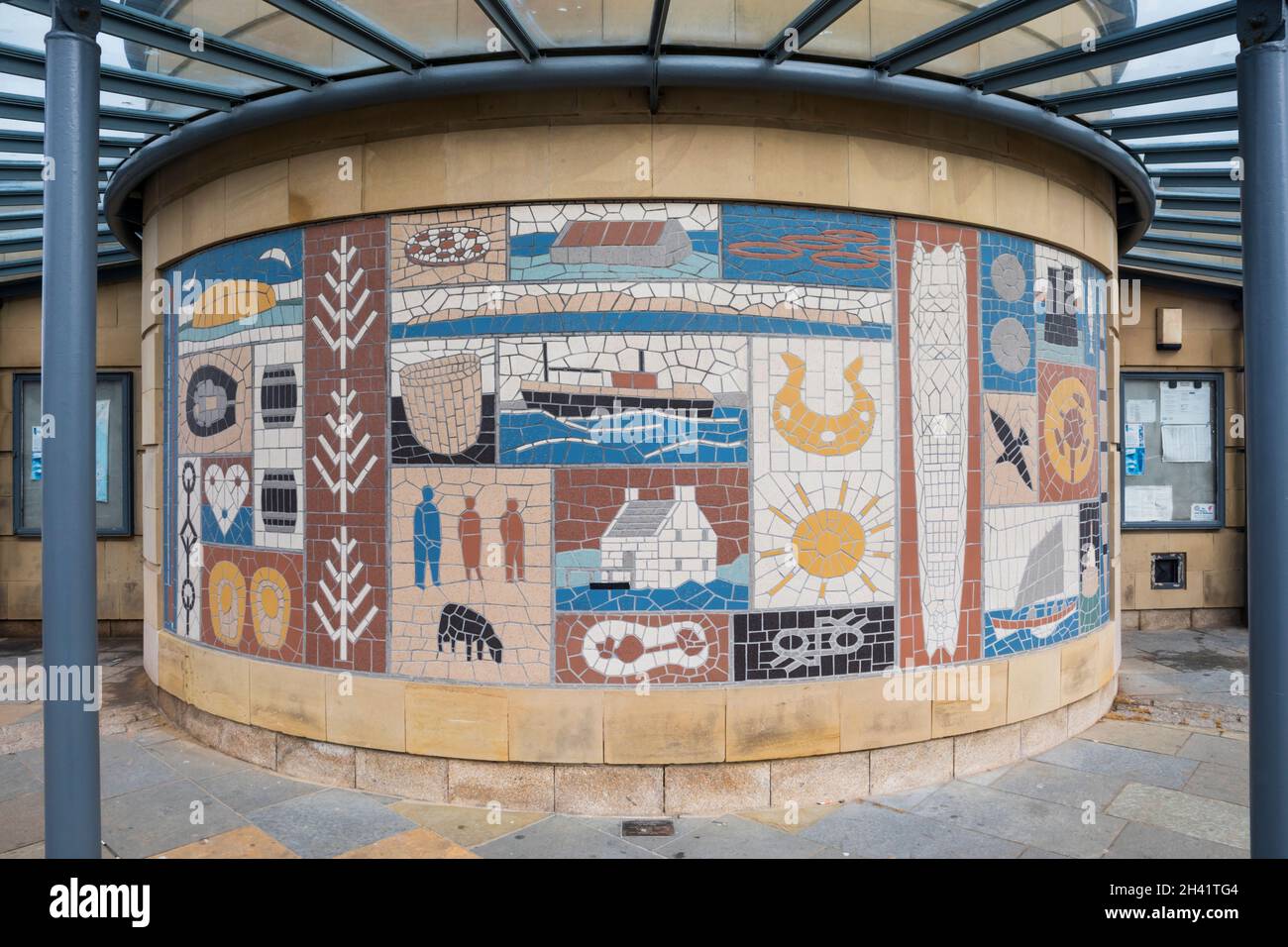 Mosaic mural on Victoria Pier, Lerwick, Shetland Islands Stock Photo ...