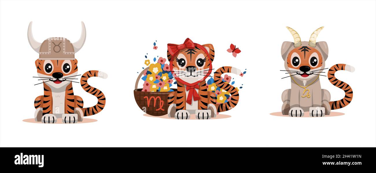 Tiger cub with taurus, virgo, capricorn zodiac sign Astrological sign ...