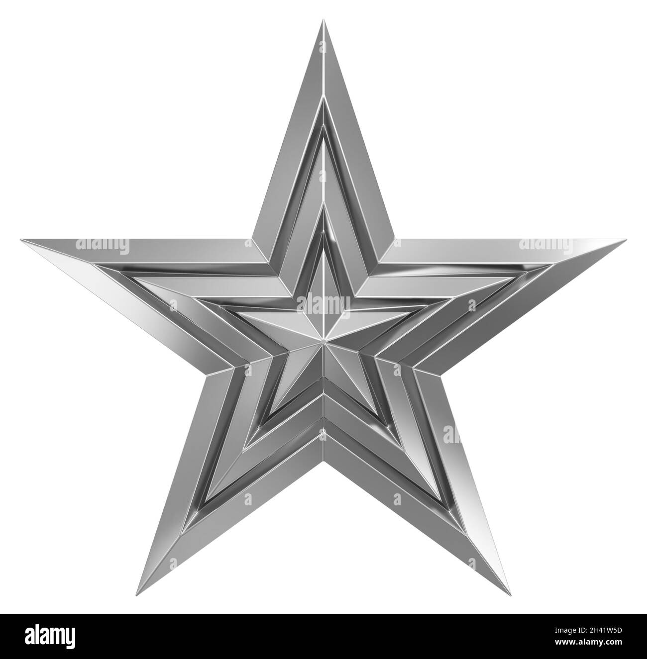 5 point star - Christmas Star - silver metal single isolated on white ...