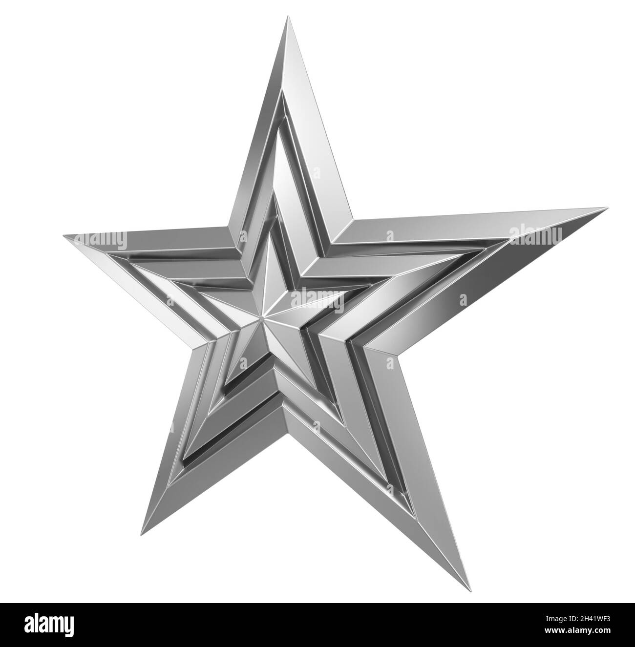 5 point star - Christmas Star - silver metal single isolated on white ...