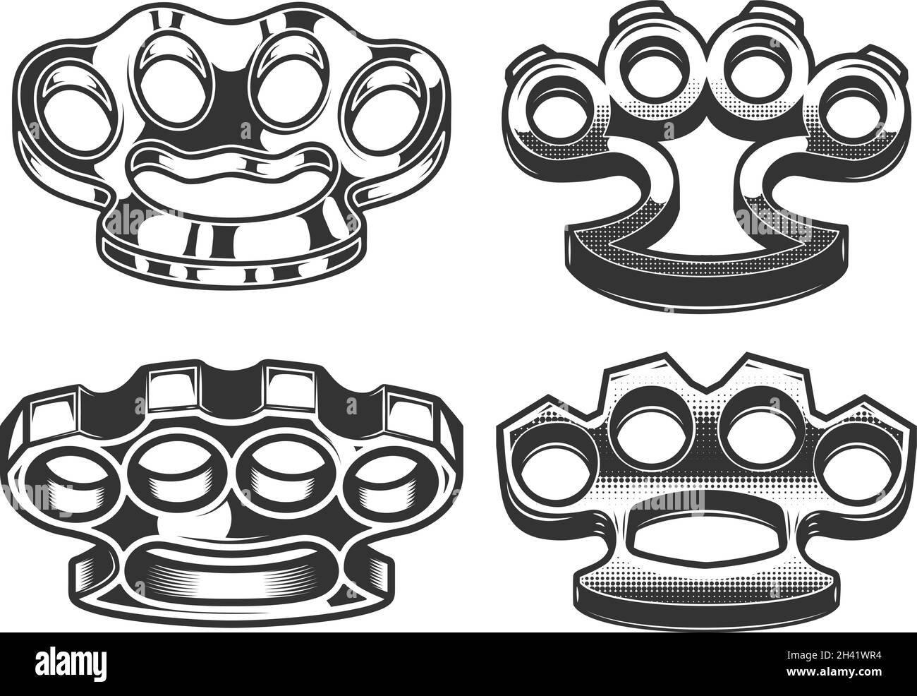 Set of illustrations of brass knuckle. Design element for logo, label ...