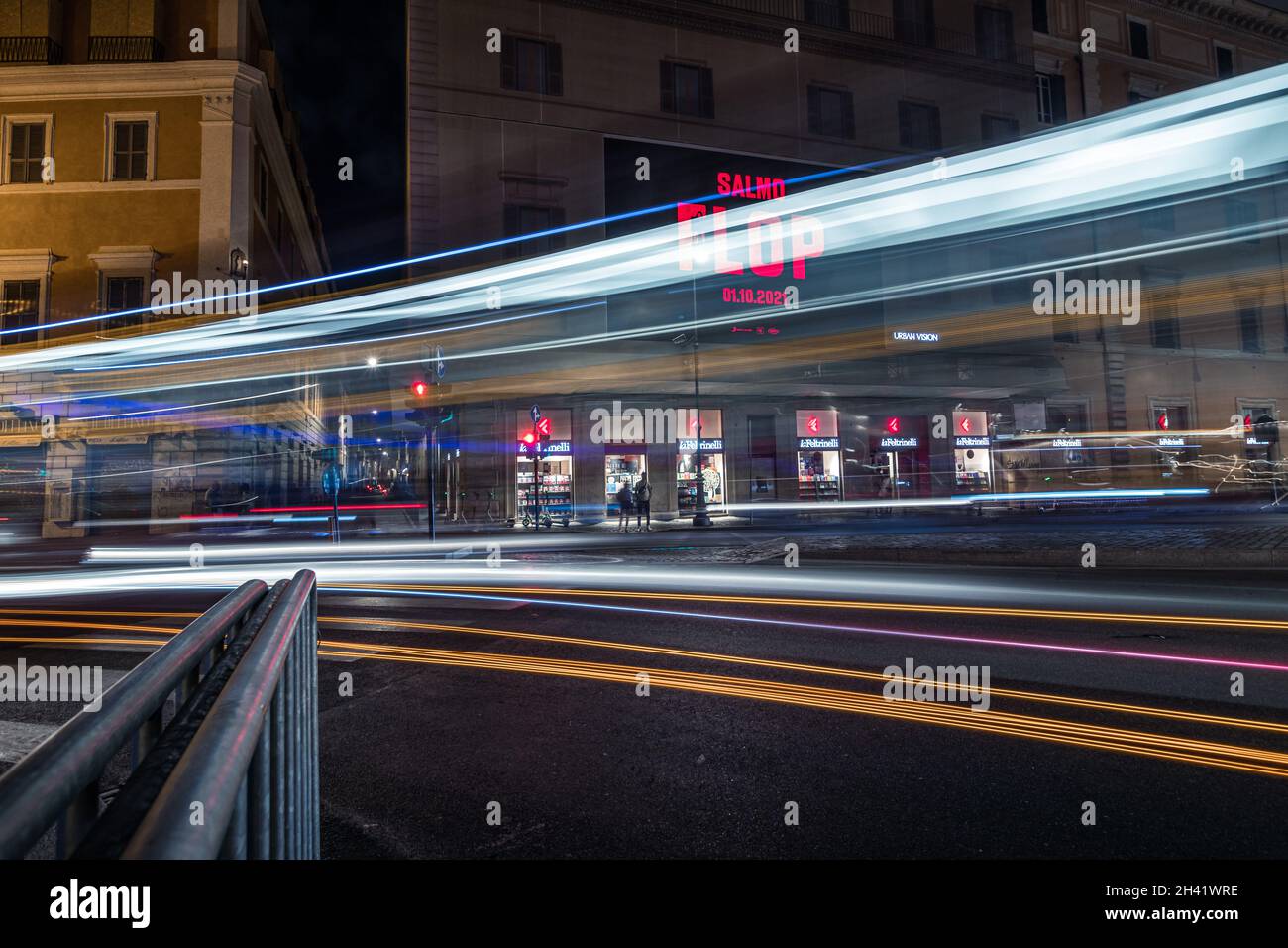 Cool long exposure cars traffic light trails, night view of the city of ...
