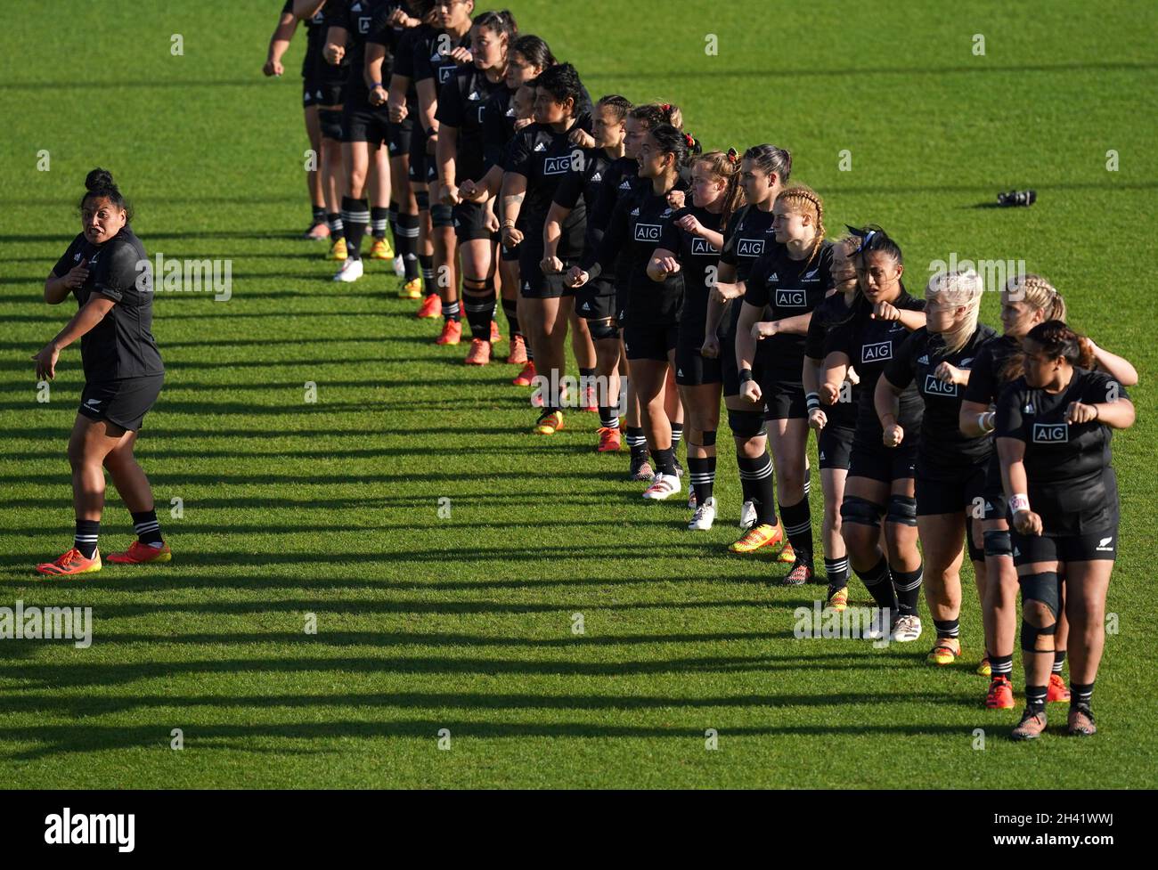 New Zealand players perform the Haka ceremonial Maori dance before the ...
