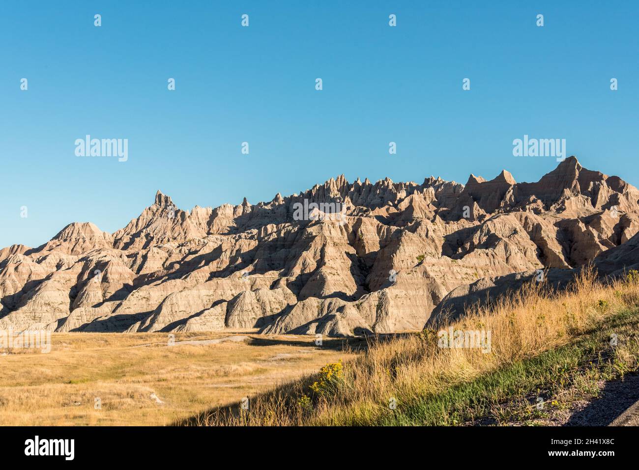 Wide landscape and sandstone hills in the Badlands National Park, USA ...