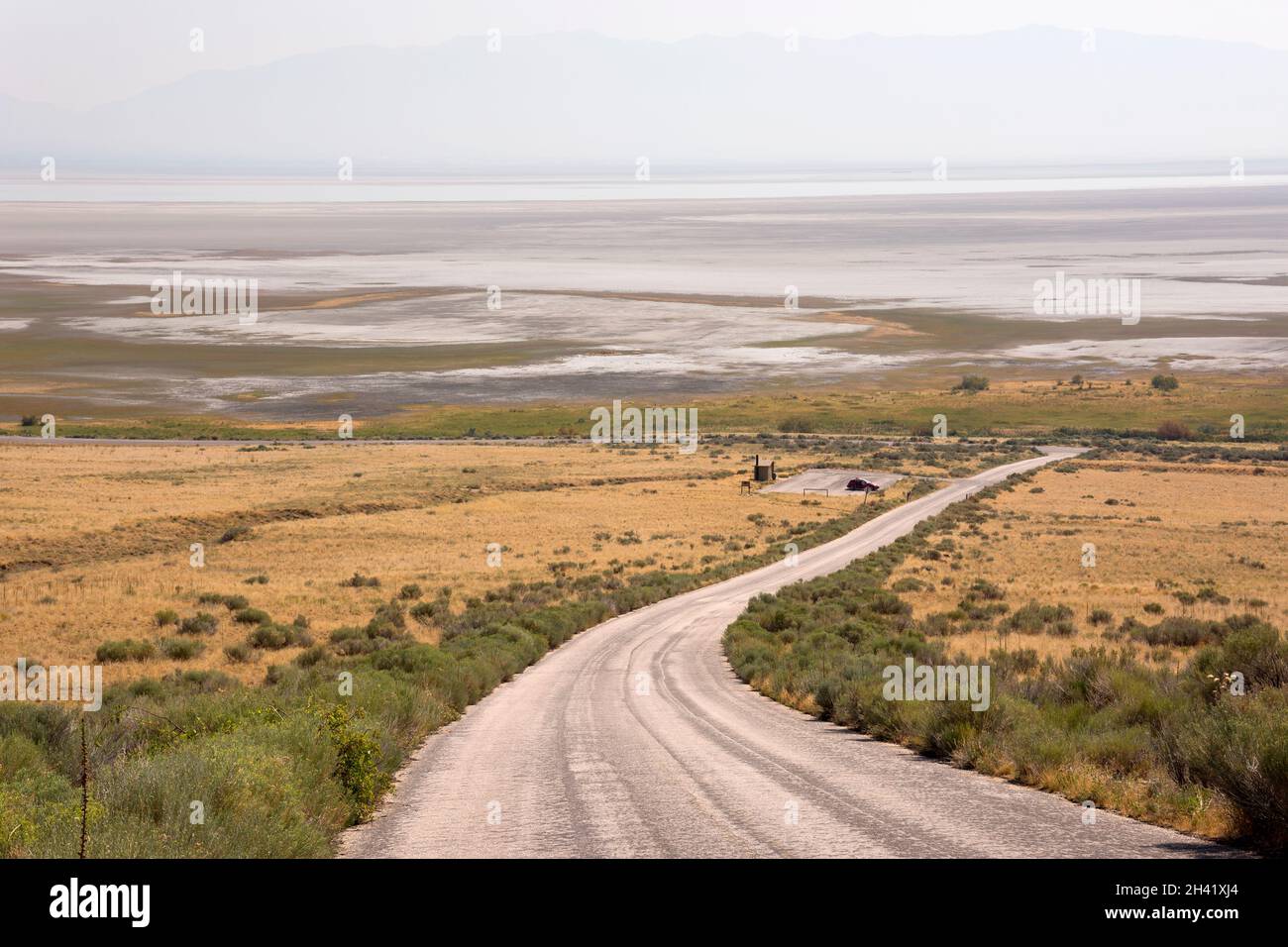landscape on the road in Antelope island state park in salt lake city ...