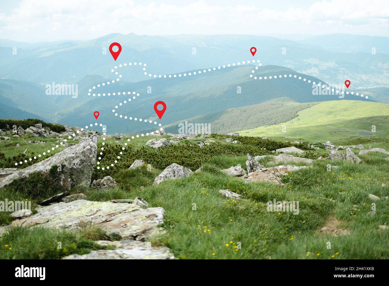 Goal on top of mountain. Business strategy, leadership, planning, and ...