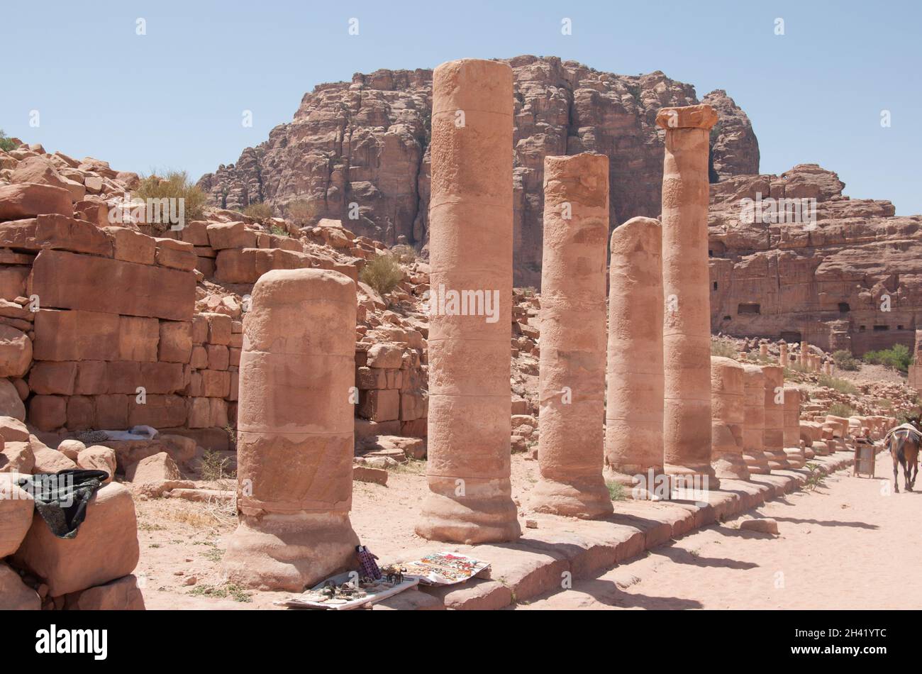 The Colonnaded Path, Petra, Jordan, Middle East. People on donkeys ...