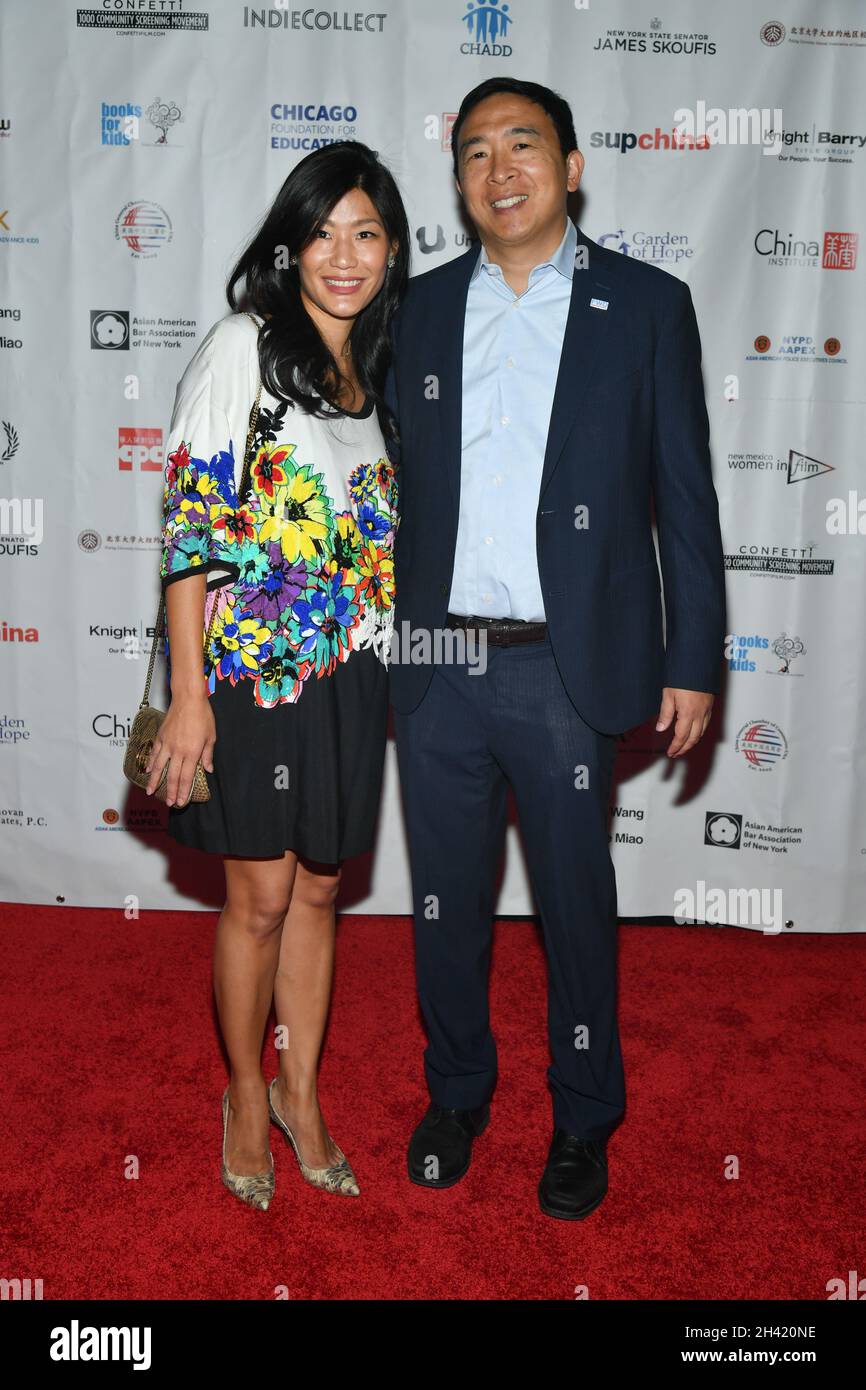 Evelyn Yang and Andrew Yang attend the New York premiere of 'Confetti ...