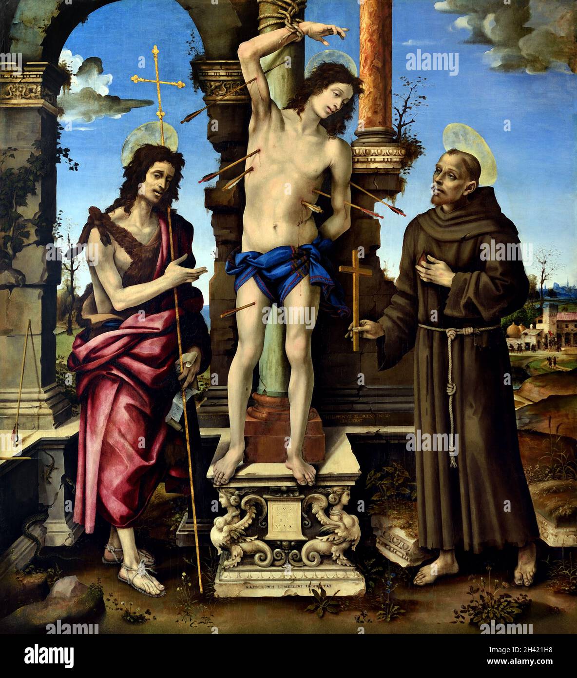 Saints John the Baptist, Sebastian, Francis, by Pala Lomellini, Lippi ...
