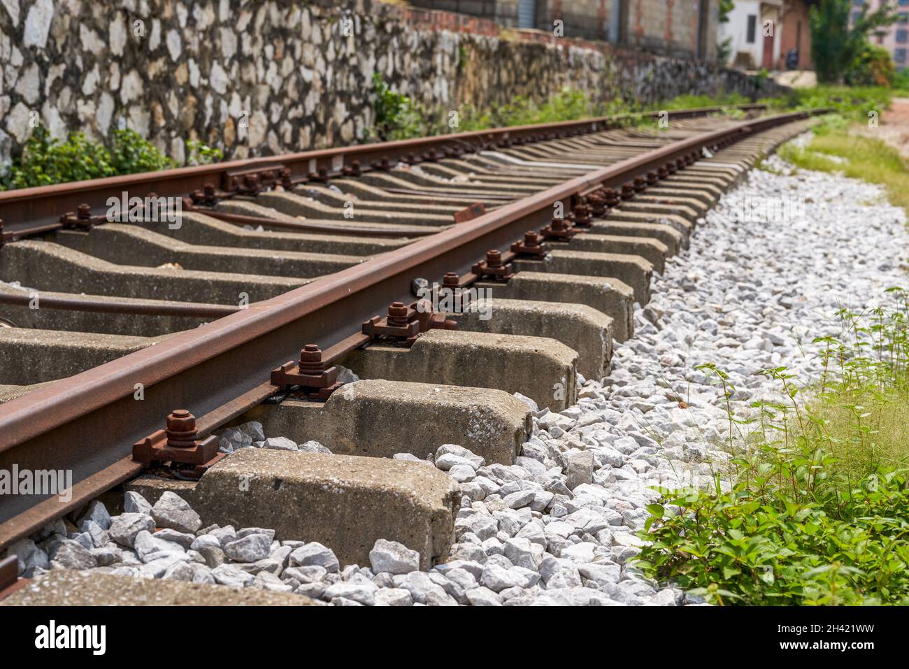Close-up of freight railroad tracks in a factory Stock Photo - Alamy