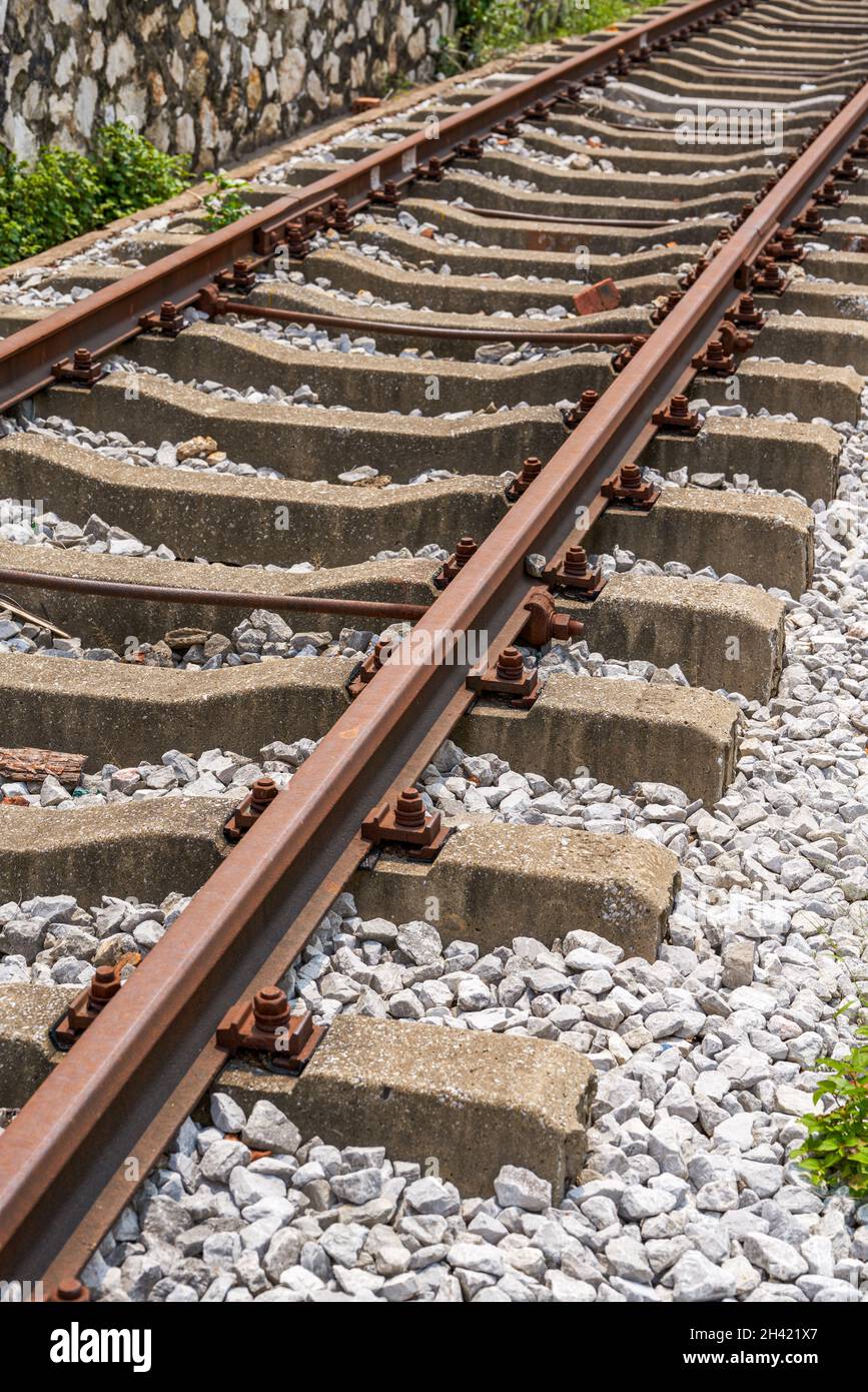 Close-up of freight railroad tracks in a factory Stock Photo - Alamy