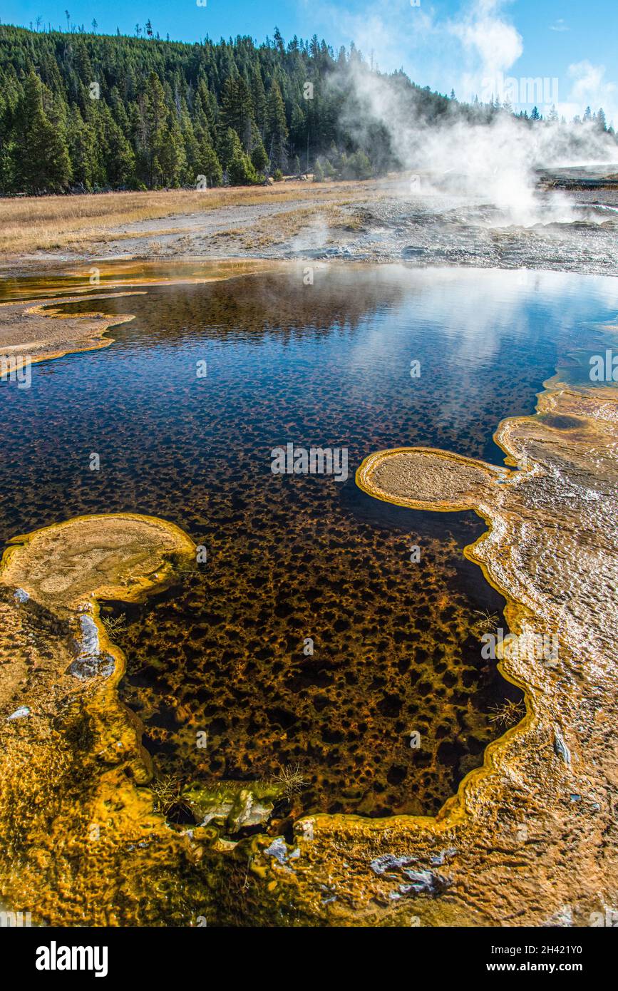 Great colorful pools of the Upper Geyser Basin of Yellowstone NP, USA ...