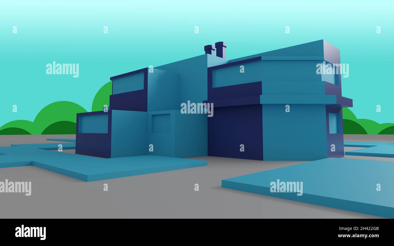 Modern house abstract rendering Stock Photo - Alamy