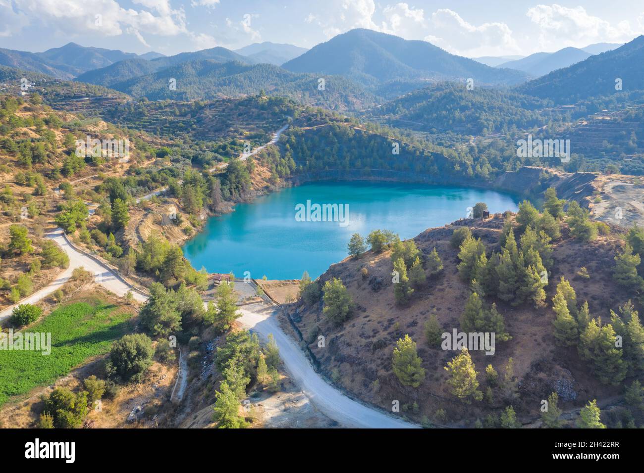 Mine lake from abandoned surface mining in Xyliatos area, Cyprus ...