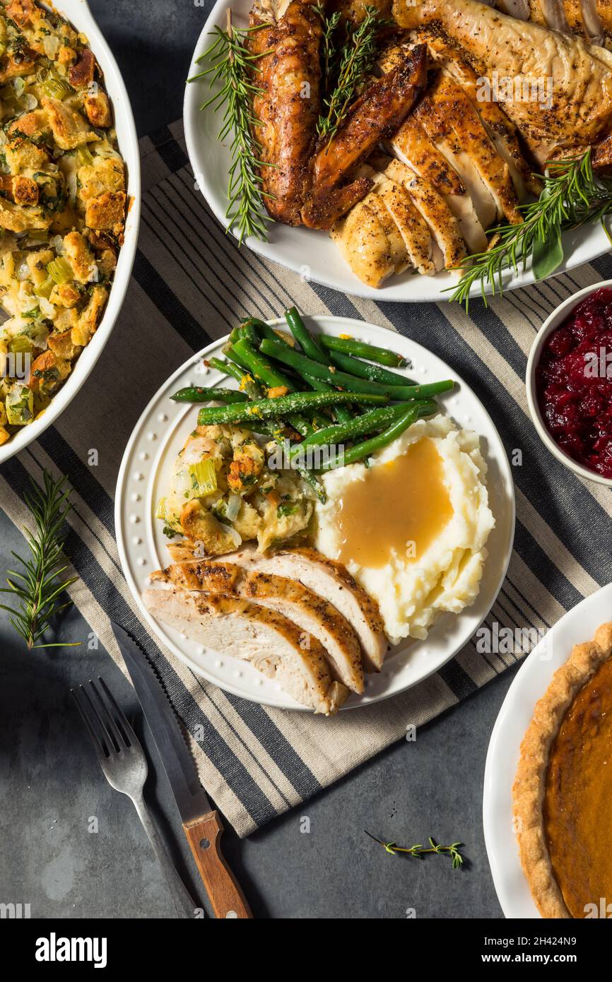 Homemade Thanksgiving Day Turkey Dinner Plate with Stuffing Gravy and ...