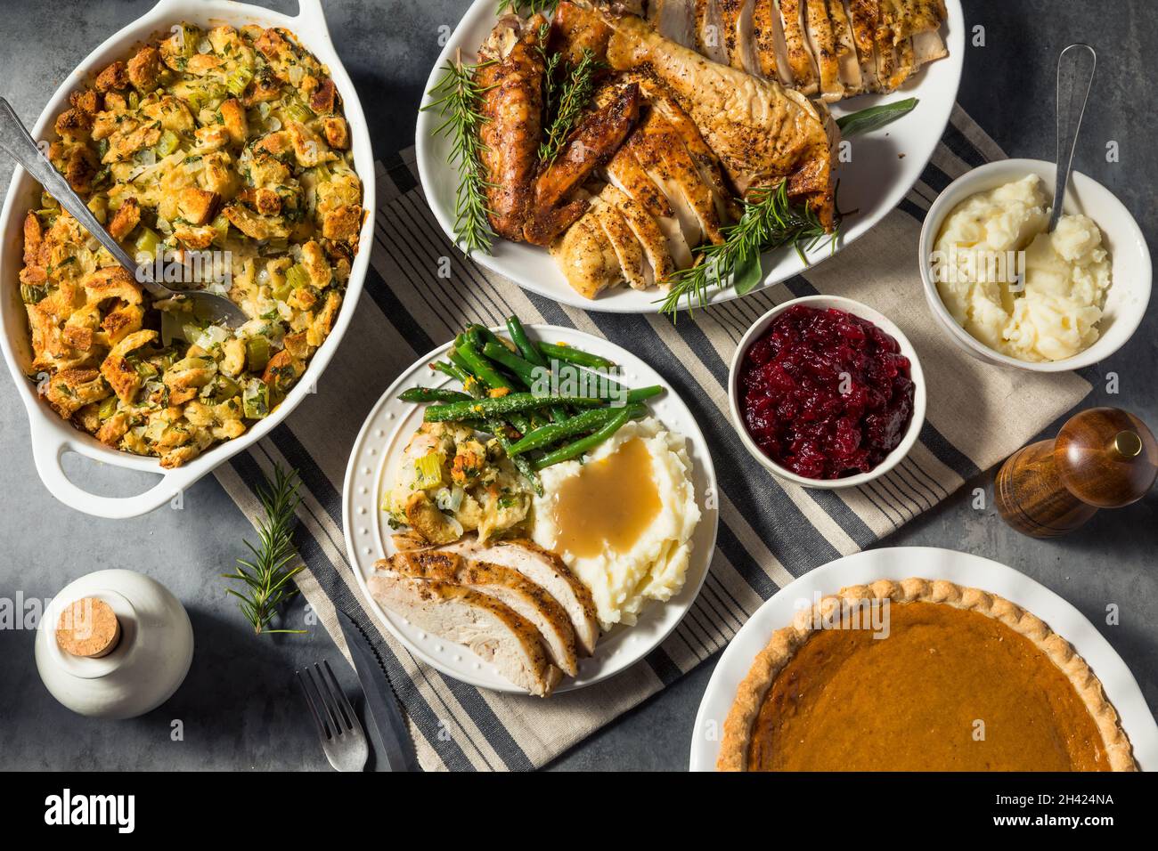 Homemade Thanksgiving Day Turkey Dinner Plate with Stuffing Gravy and ...