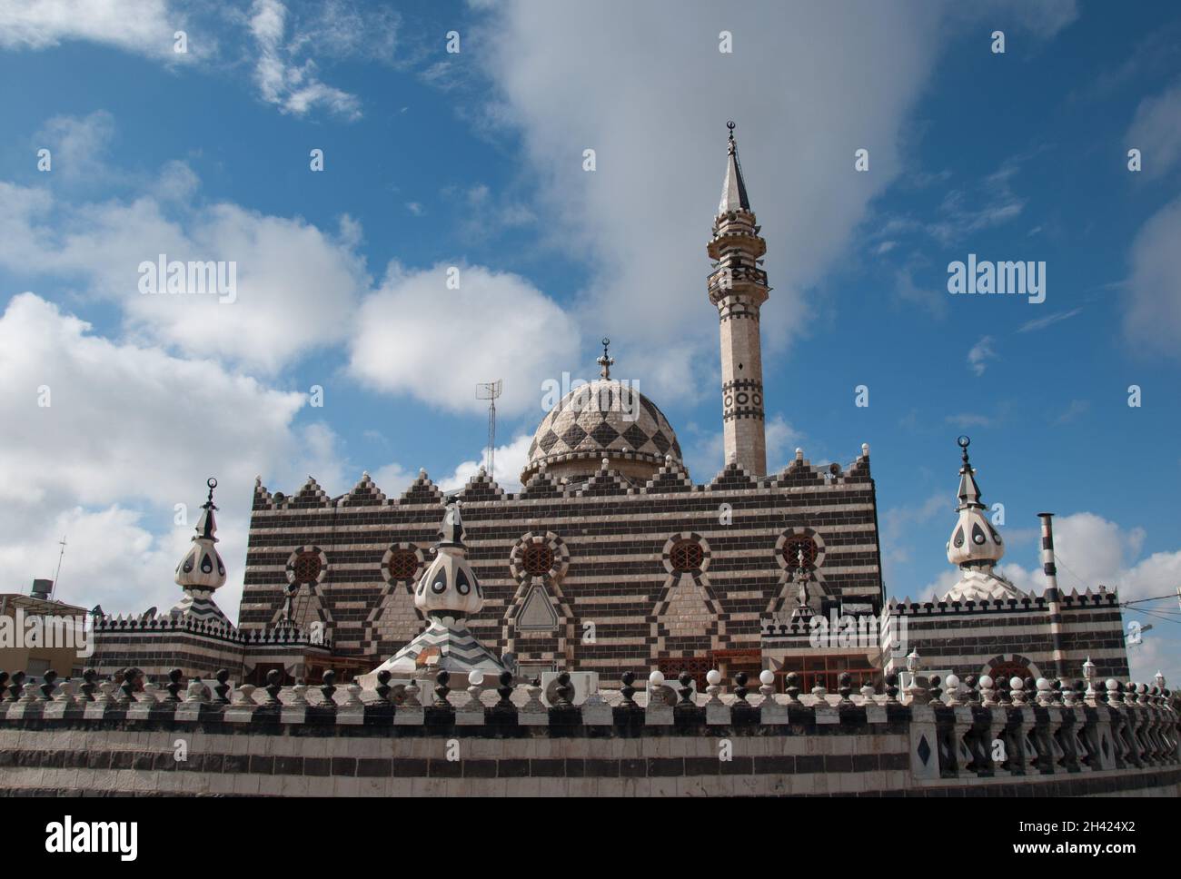 Abu Darwish Mosque, Amman, Jordan. Black and White Mosque Stock Photo ...