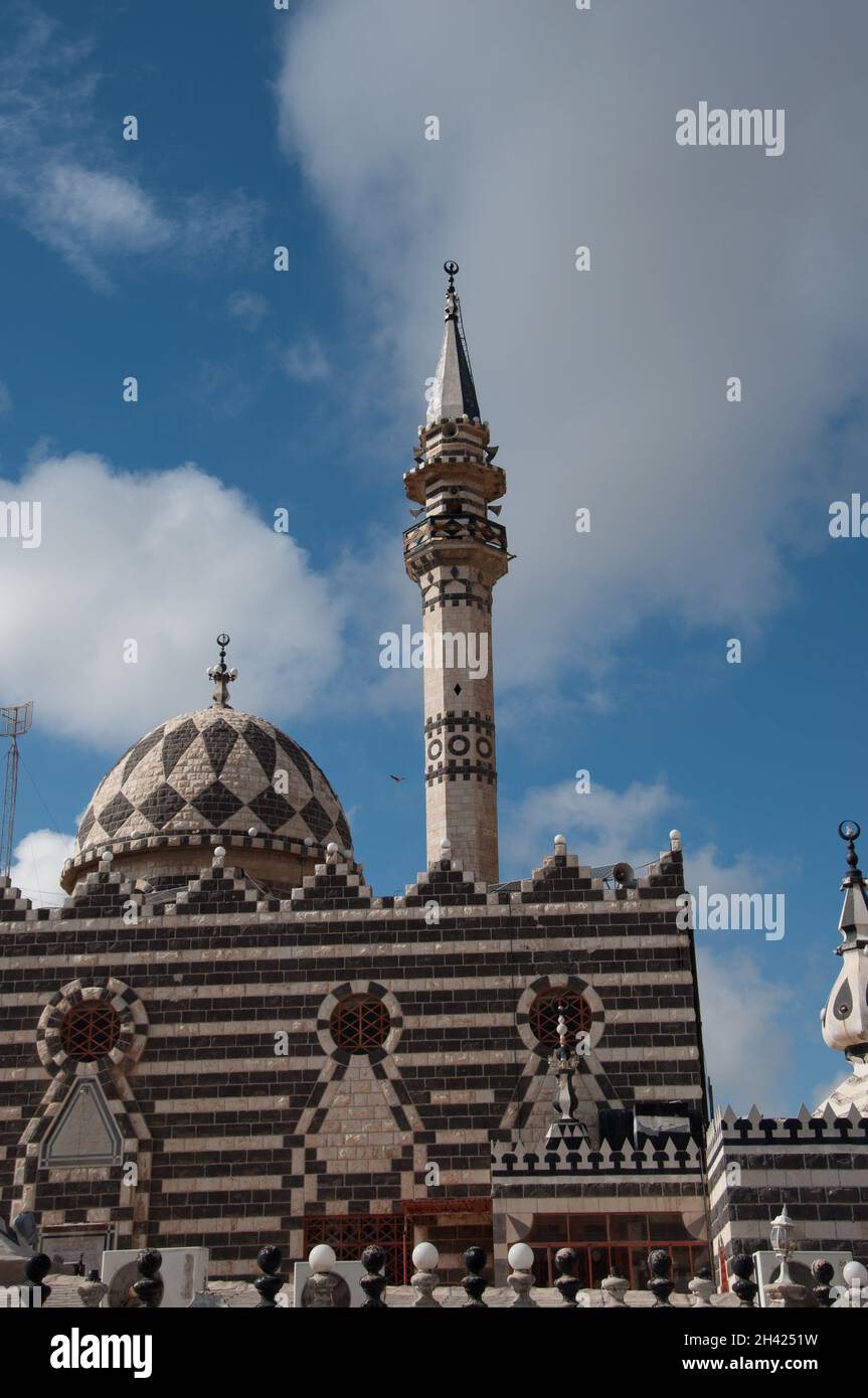 Abu Darwish Mosque, Amman, Jordan. Black and White Mosque Stock Photo ...